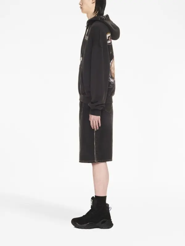 Off-White Printed Drawstring Hoodie - Black