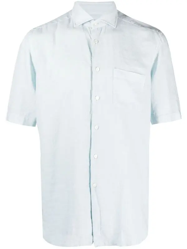 XACUS Short-sleeve Linen Shirt - Blue