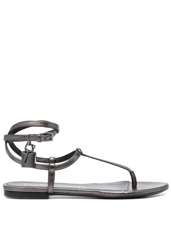 TOM FORD Padlock Laminated-leather Flat Sandals