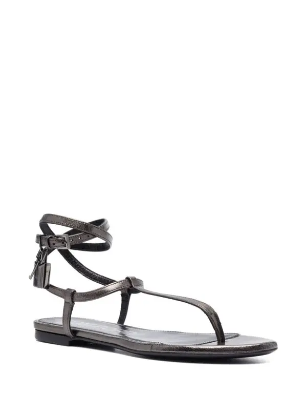 TOM FORD Padlock Laminated-leather Flat Sandals