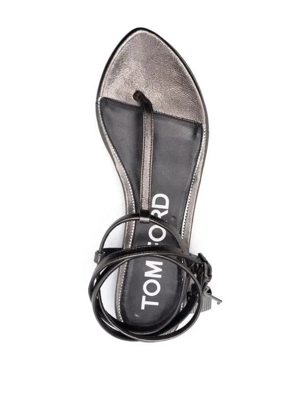 TOM FORD Padlock Laminated-leather Flat Sandals