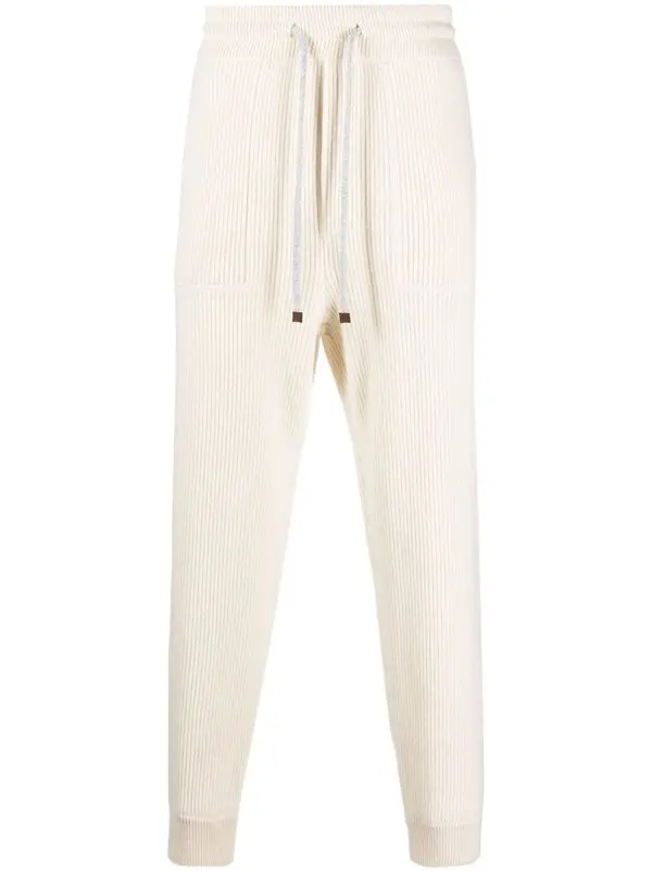 Brunello Cucinelli Cashmere Ribbed-knit Track Pants - Neutrals