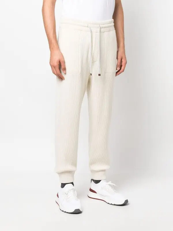 Brunello Cucinelli Cashmere Ribbed-knit Track Pants - Neutrals