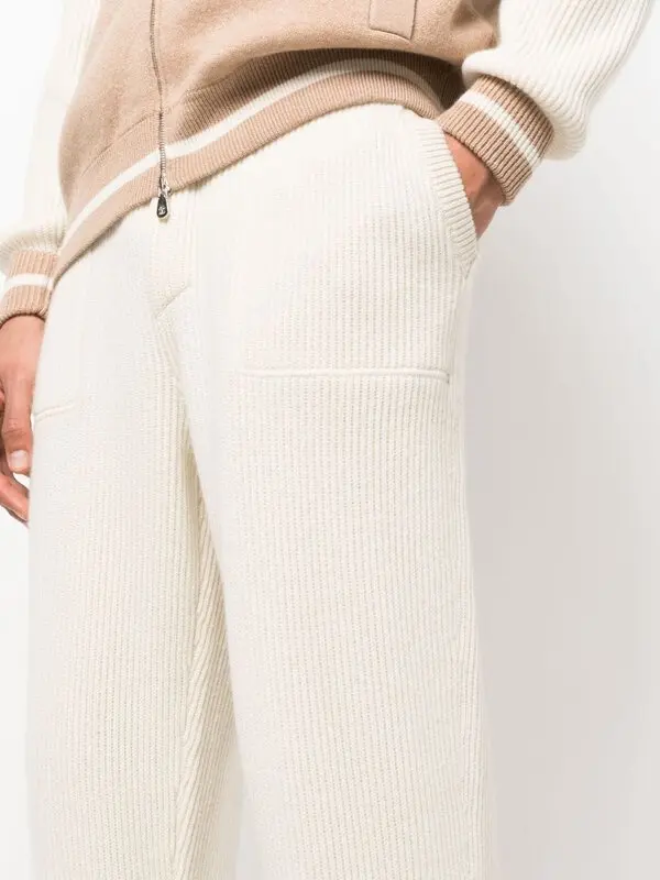 Brunello Cucinelli Cashmere Ribbed-knit Track Pants - Neutrals