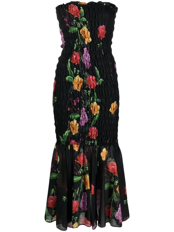 Charo Ruiz Ibiza Floral-print Strapless Midi Dress - Black