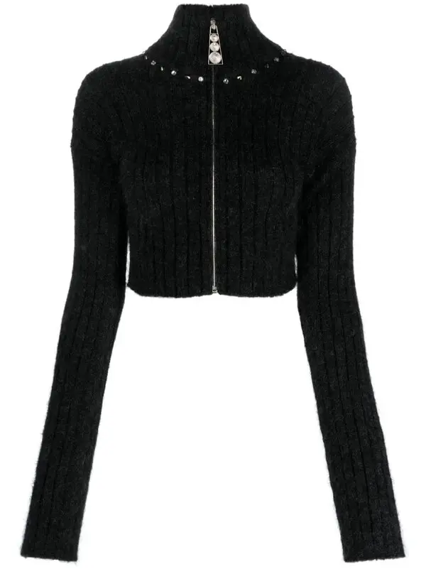 Alessandra Rich Embellished Ribbed Knit Cardigan