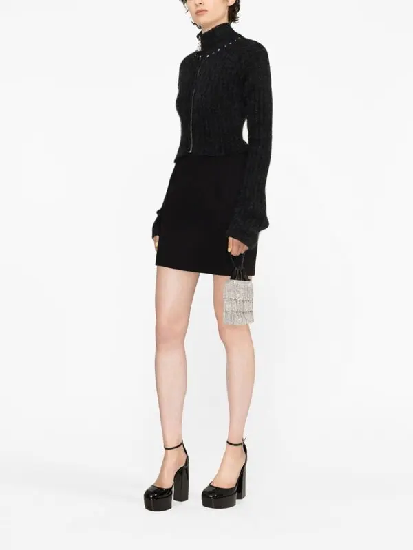 Alessandra Rich Embellished Ribbed Knit Cardigan
