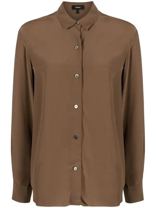 Theory Crepe De Chine Shirt - Brown