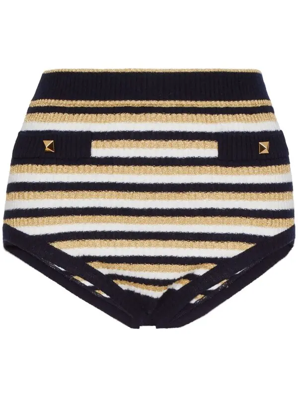 Valentino Garavani Striped Lurex Mini Shorts - Blue