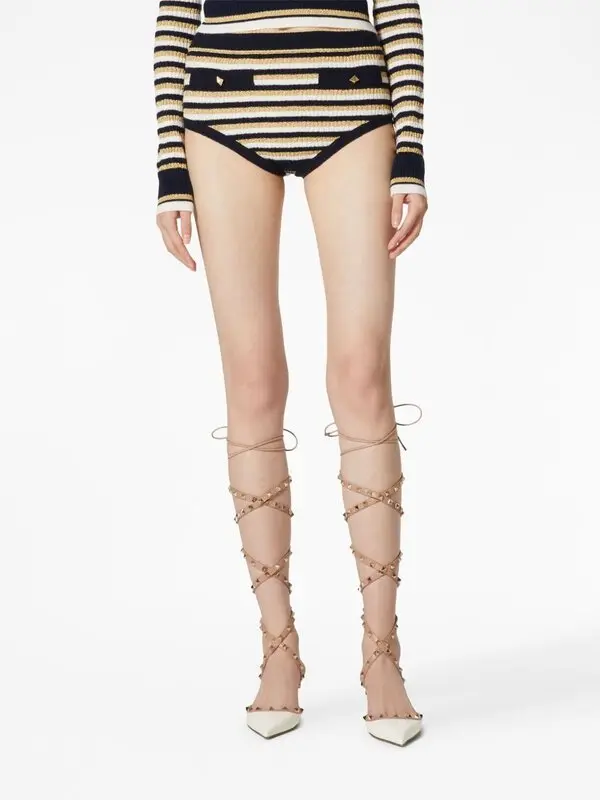 Valentino Garavani Striped Lurex Mini Shorts - Blue