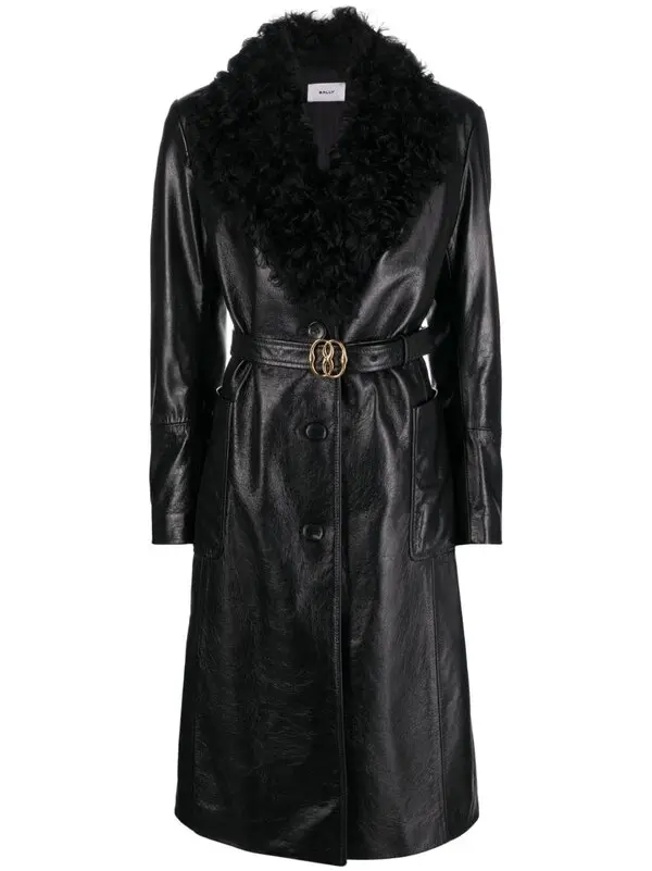 Bally Shearling-trim Belted Leather Coat