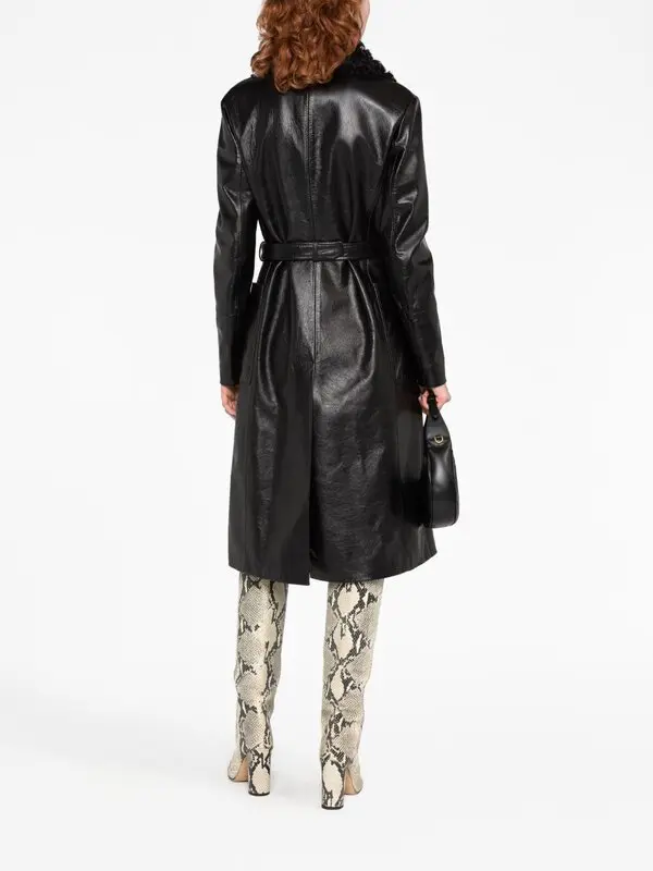 Bally Shearling-trim Belted Leather Coat