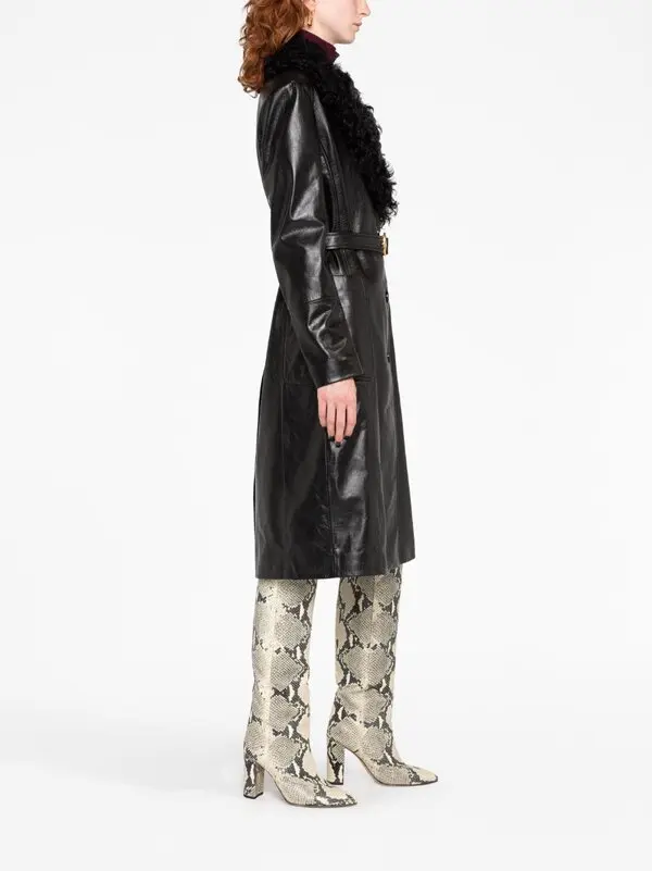 Bally Shearling-trim Belted Leather Coat
