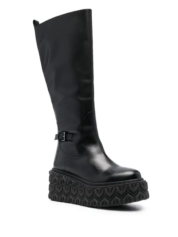 Patrizia Pepe 80mm Logo-embossed Platform Wedge Boots