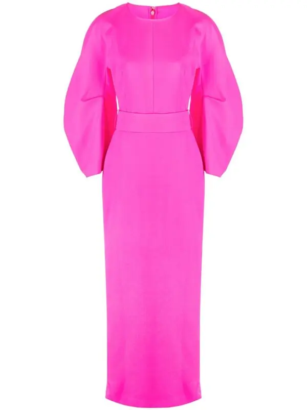 hot pink prom dress with feathers Silky Satin Ruffles Hot Pink Prom Dresses,V Neck Formal Dresses – luladress main image 0