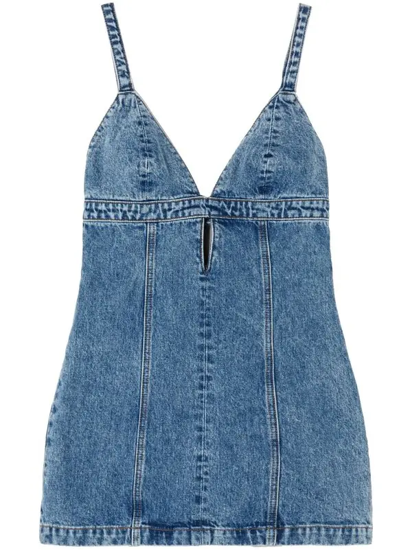 RE/DONE V-neck Denim Mini Dress With Cut-out Detailing - Blue