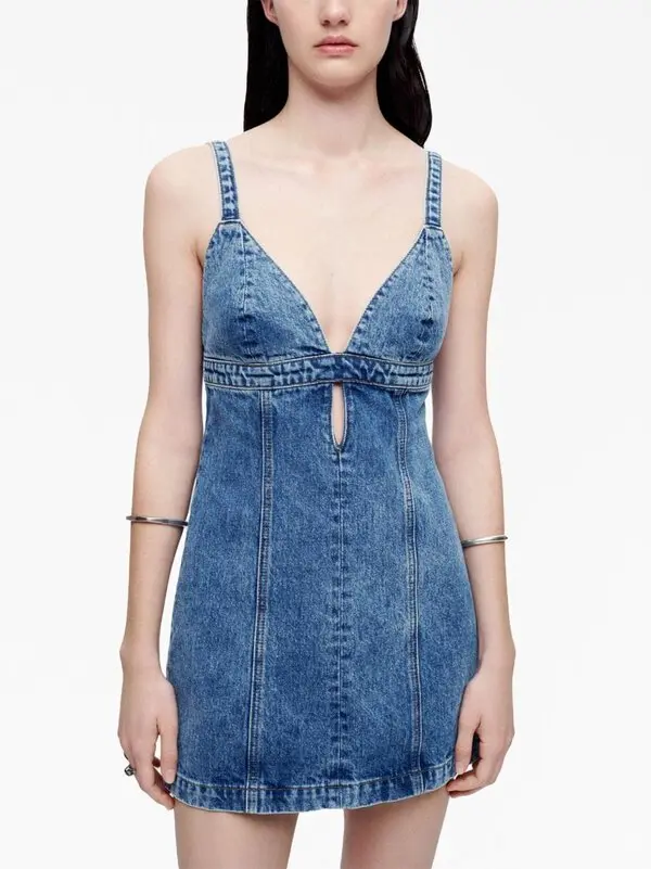 RE/DONE V-neck Denim Mini Dress With Cut-out Detailing