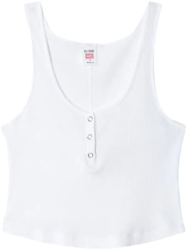 RE/DONE Henley Cotton Tank Top - White