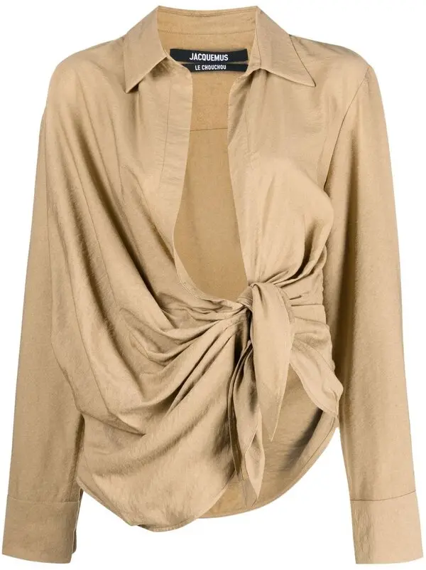 Jacquemus La Chemise Bahia Draped Shirt - Neutrals