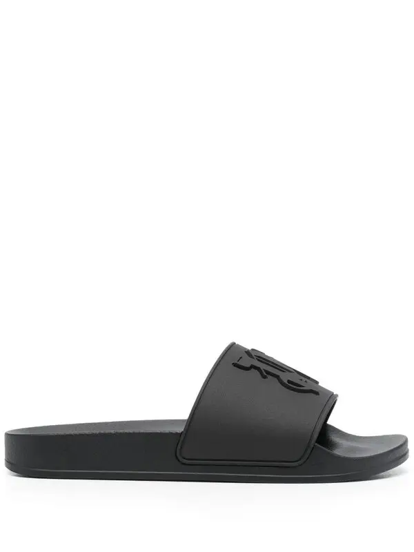 Palm Angels Rubberised Monogram Flat Slides - Black