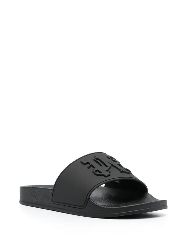 Palm Angels Rubberised Monogram Flat Slides - Black