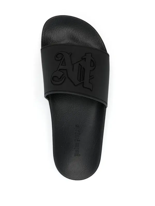 Palm Angels Rubberised Monogram Flat Slides - Black