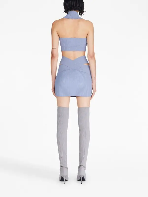 DION LEE Snakeskin Ribbed Miniskirt - Grey
