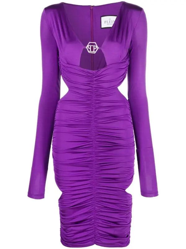 Philipp Plein Logo-plaque Ruched Midi Dress - Purple