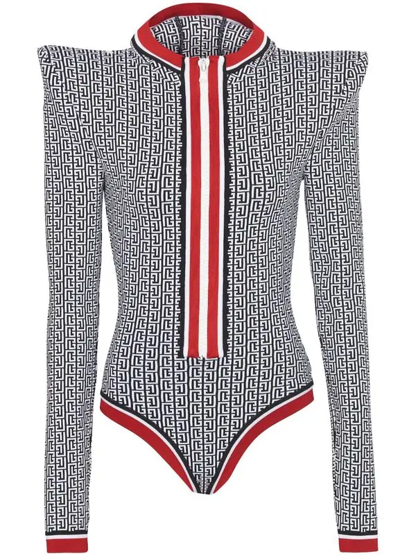 Balmain Monogram Print Hooded Bodysuit - Blue