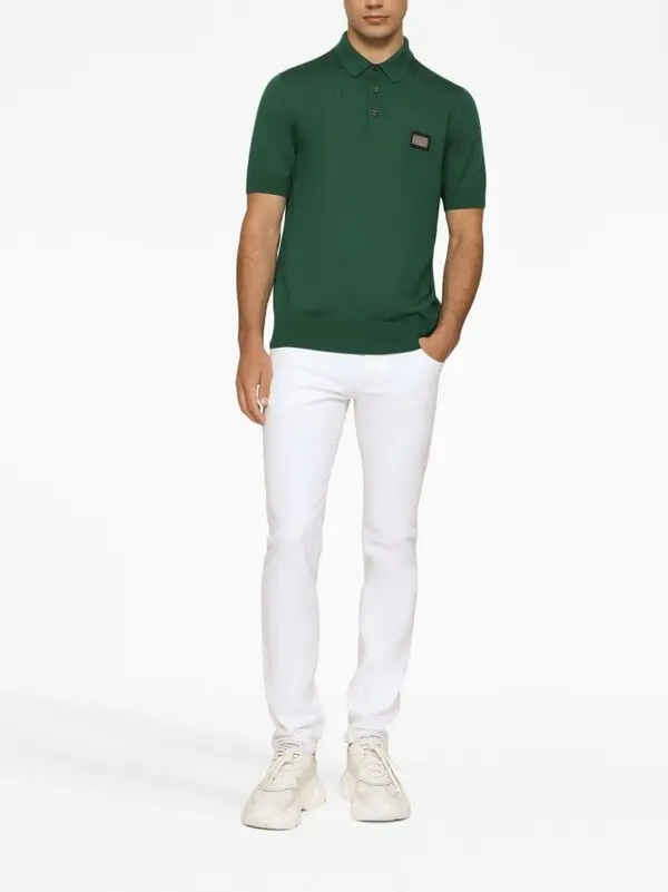 Dolce & Gabbana Logo-tag Virgin-wool Polo Shirt - Green