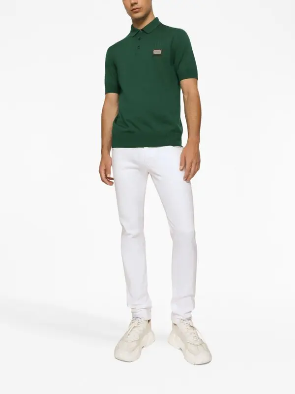 Dolce & Gabbana Logo-tag Virgin-wool Polo Shirt - Green