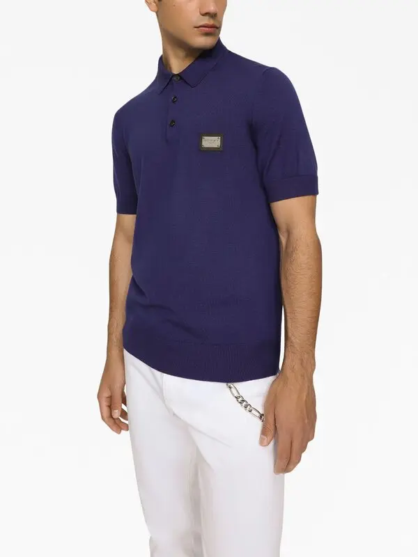 Dolce & Gabbana Logo-tag Virgin-wool Polo Shirt - Blue