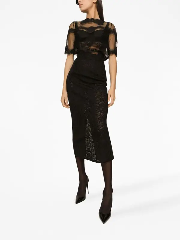 Dolce & Gabbana Floral-lace Midi Skirt