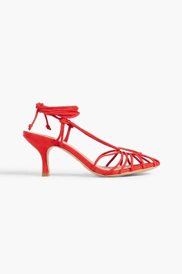 Iris & Ink Farah Metallic Leather Sandals - Tomato Red