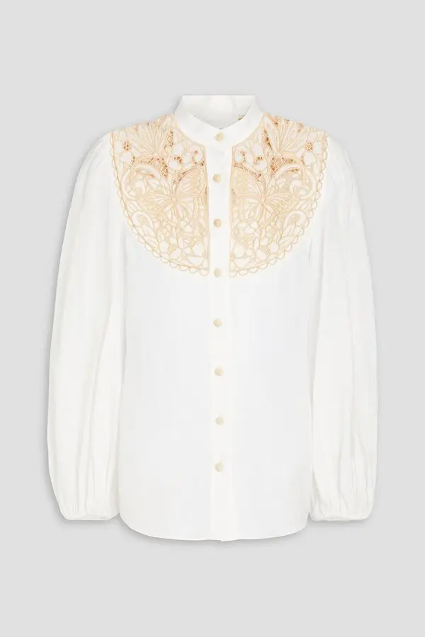 Zimmermann Guipure Lacepaneled Linen Blouse