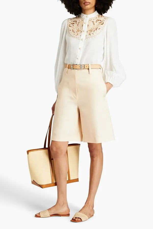 Zimmermann Guipure Lacepaneled Linen Blouse