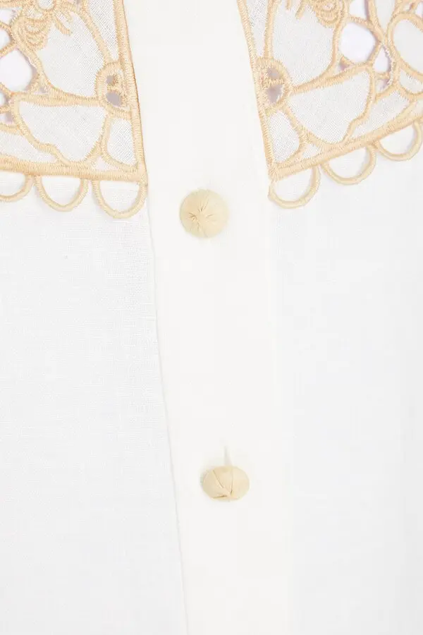 Zimmermann Guipure Lacepaneled Linen Blouse