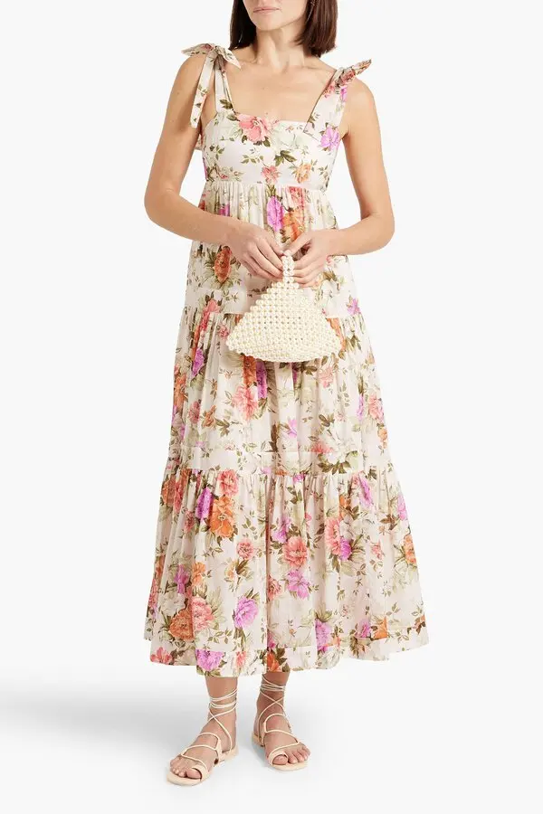 zimmermann tiered floral-print cotton-gauze midi dress Zimmermann Tiered Floral-Print Cotton-Gauze Midi Dress In Ecru - 50% Off