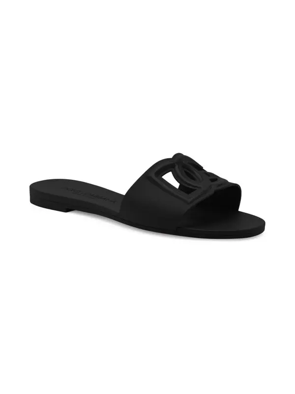 Dolce & Gabbana Interlock Logo Rubber Slides - Black