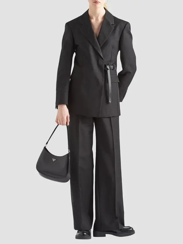 Prada Cleo Brushed Leather Shoulder Bag - Black