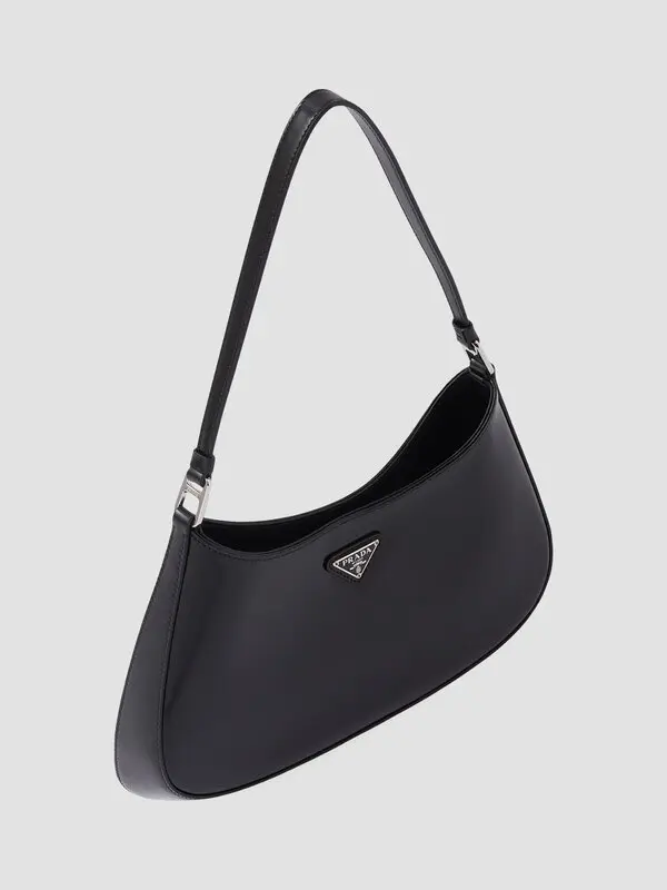 Prada Cleo Brushed Leather Shoulder Bag - Black