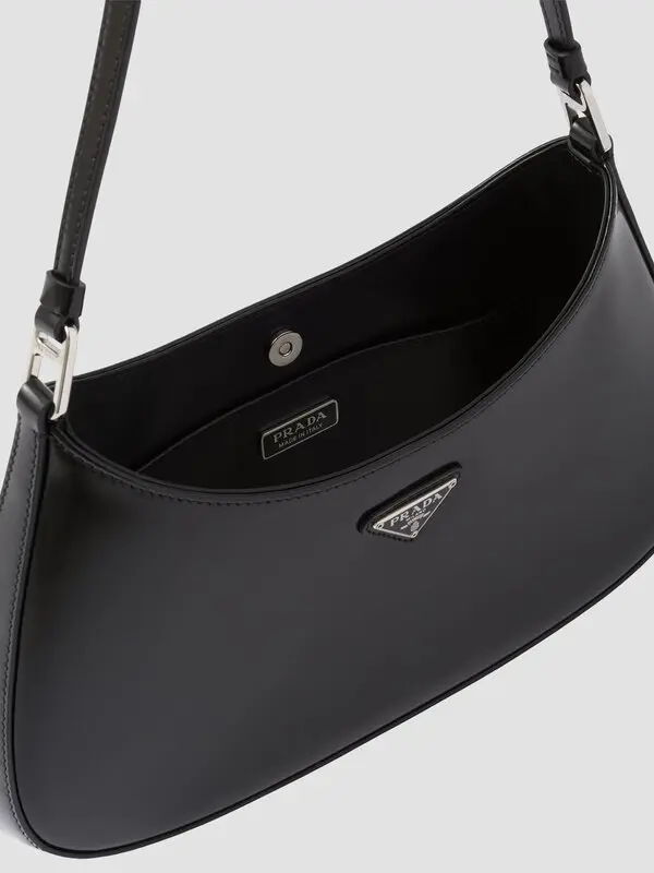 Prada Cleo Brushed Leather Shoulder Bag - Black