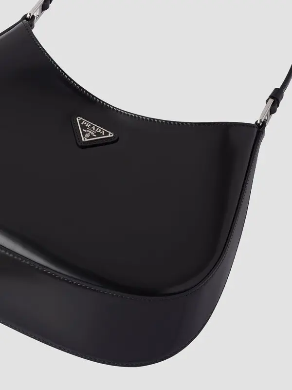Prada Cleo Brushed Leather Shoulder Bag - Black