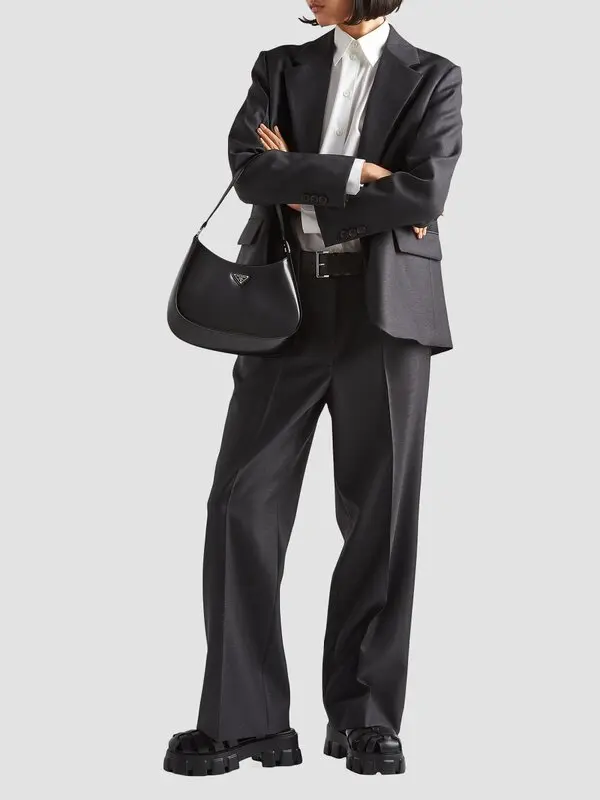 Prada Cleo Brushed Leather Shoulder Bag - Black