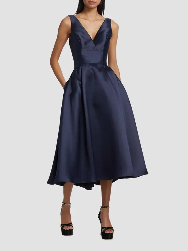 Amsale Flared Mikado Midi-dress