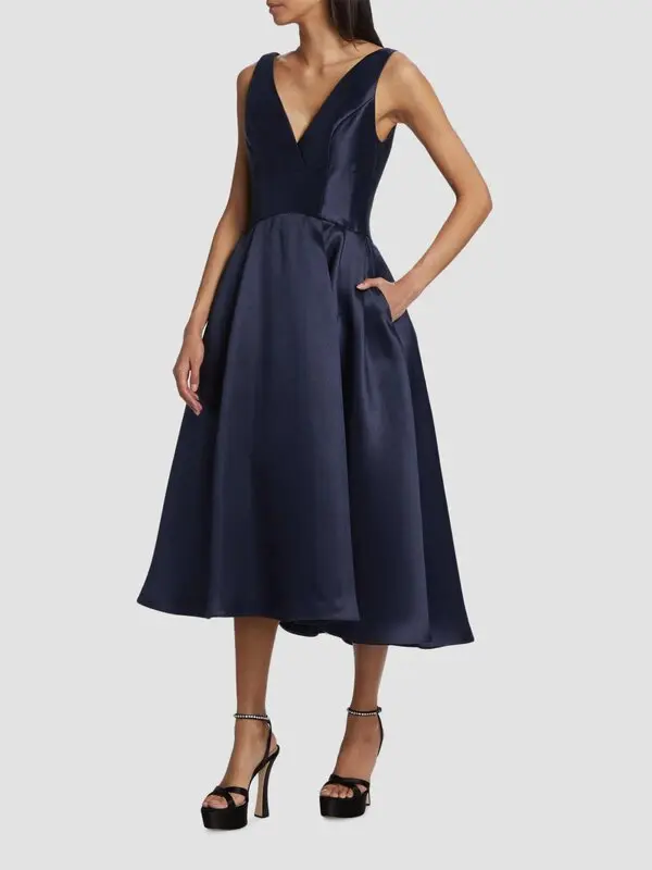 Amsale Flared Mikado Midi-dress