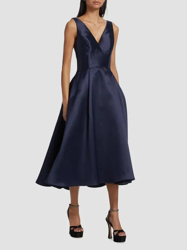 Amsale Flared Mikado Midi-dress