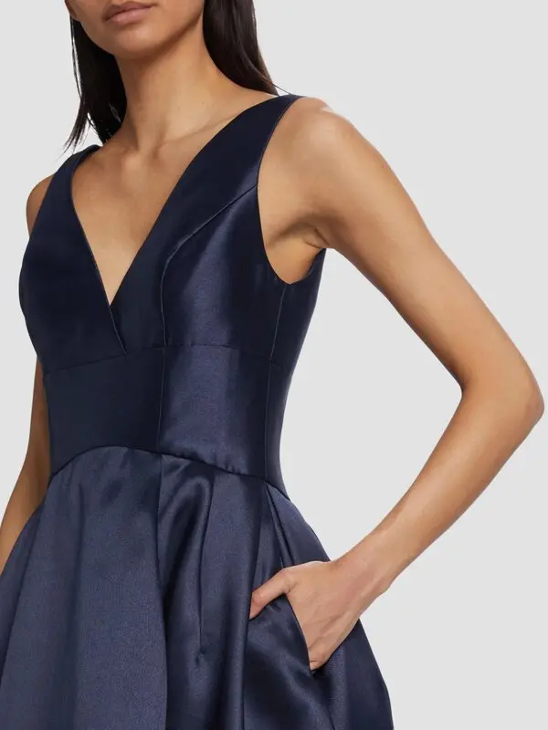 Amsale Flared Mikado Midi-dress