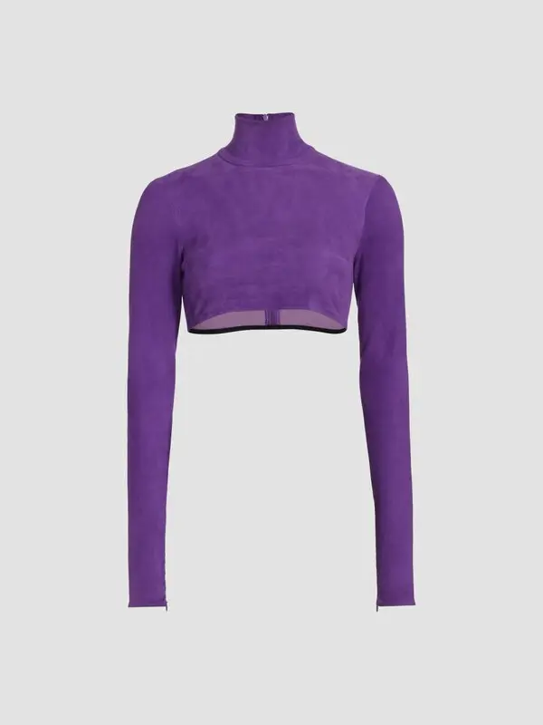 LAQUAN SMITH Suede Turtleneck Crop Top
