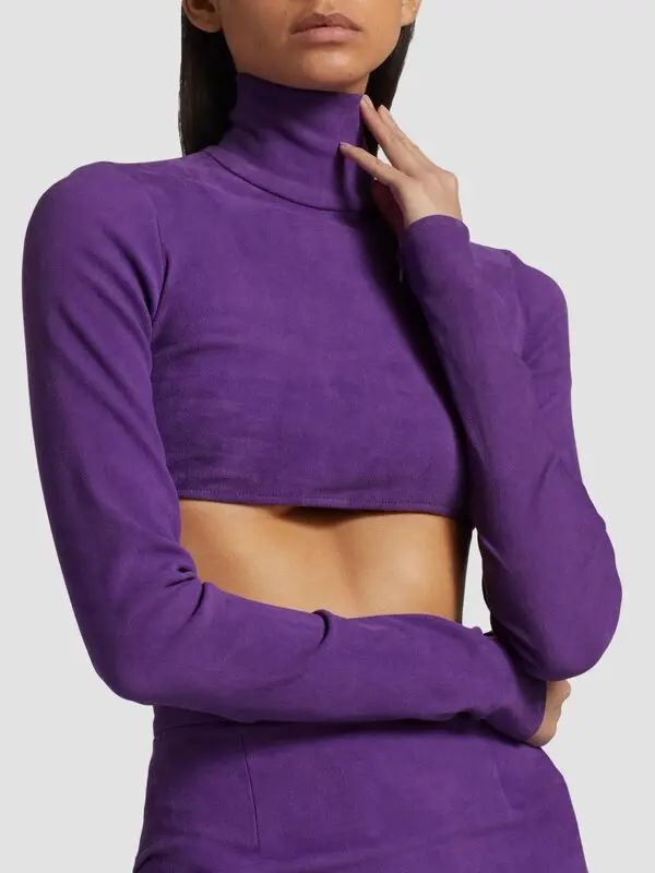 LAQUAN SMITH Suede Turtleneck Crop Top